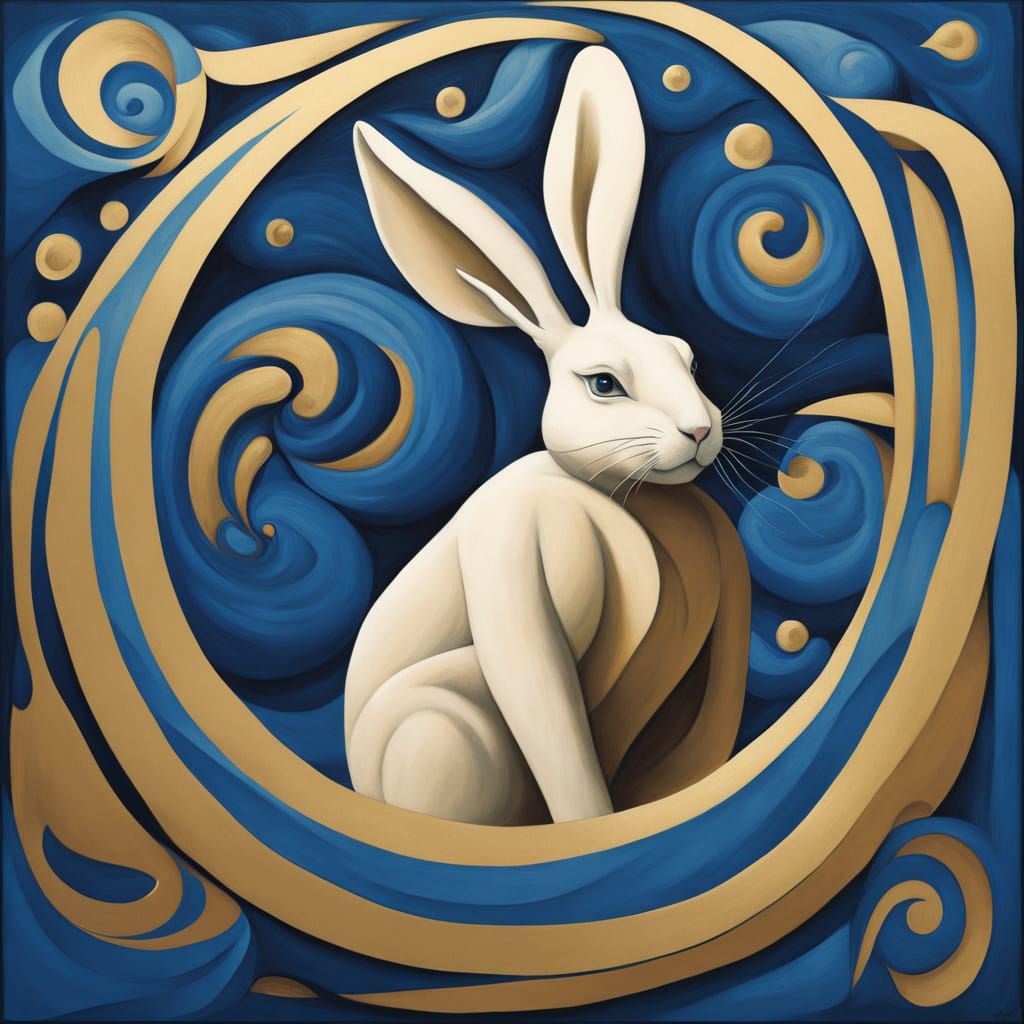Surrealist Dreamscape with Falling Rabbit in Vibra... - AI Art