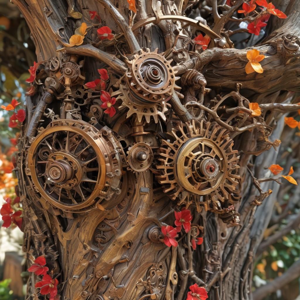 Mechanical tree - Steampunk Botanical Sculpture with Interlo...