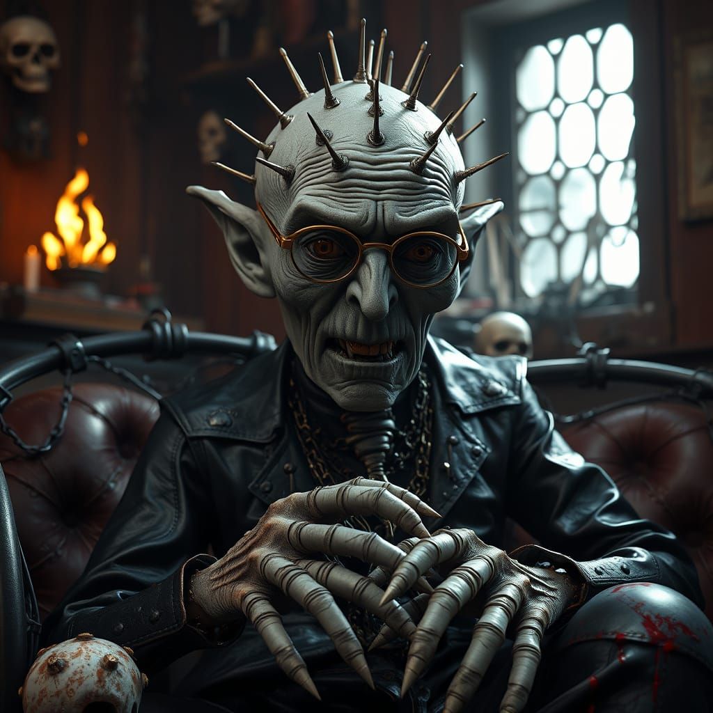 A surreal photo of a humanoid old Pinhead-like cre... - AI Art