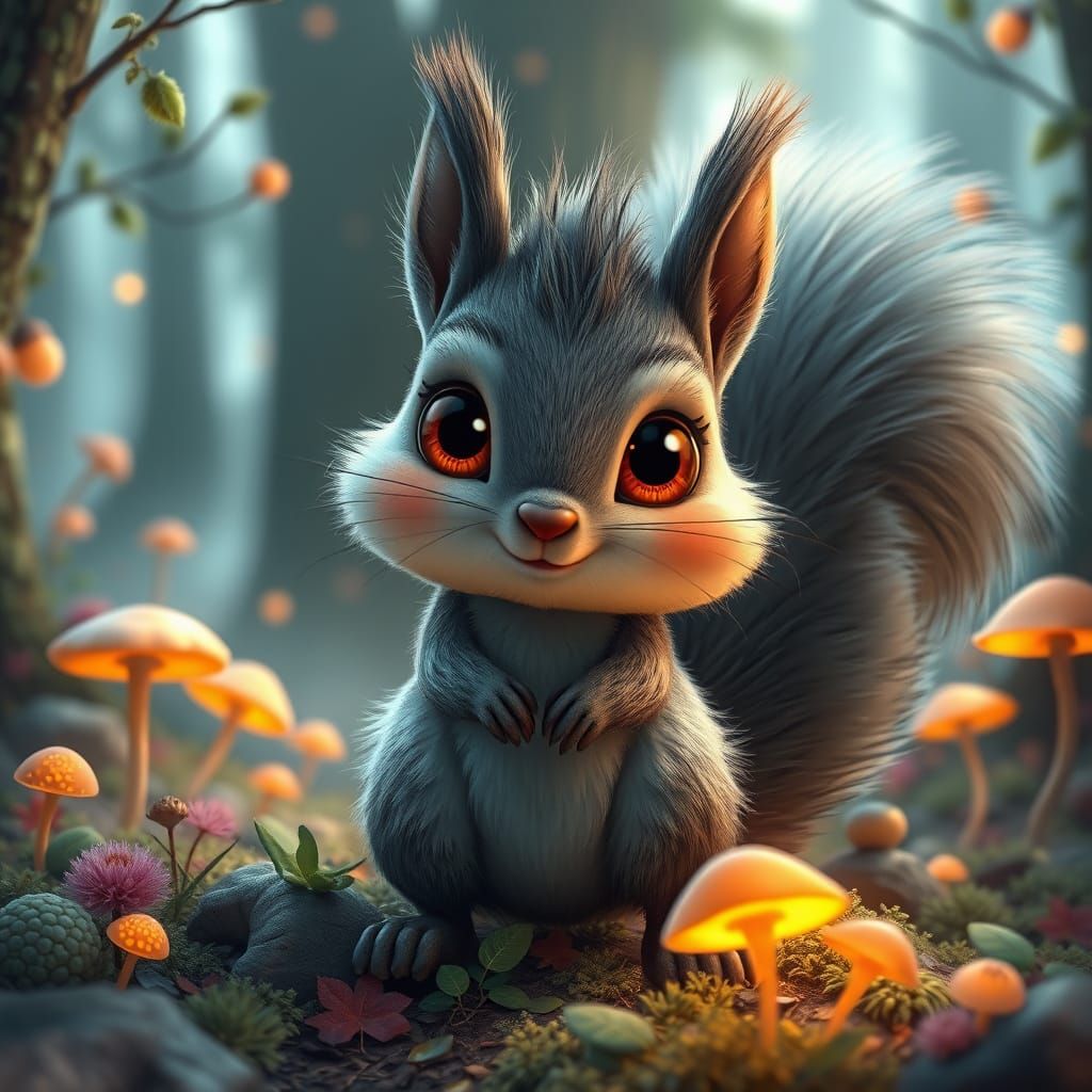 cute animated squirel - Whimsical Fantasy Squirrel in a Dre...