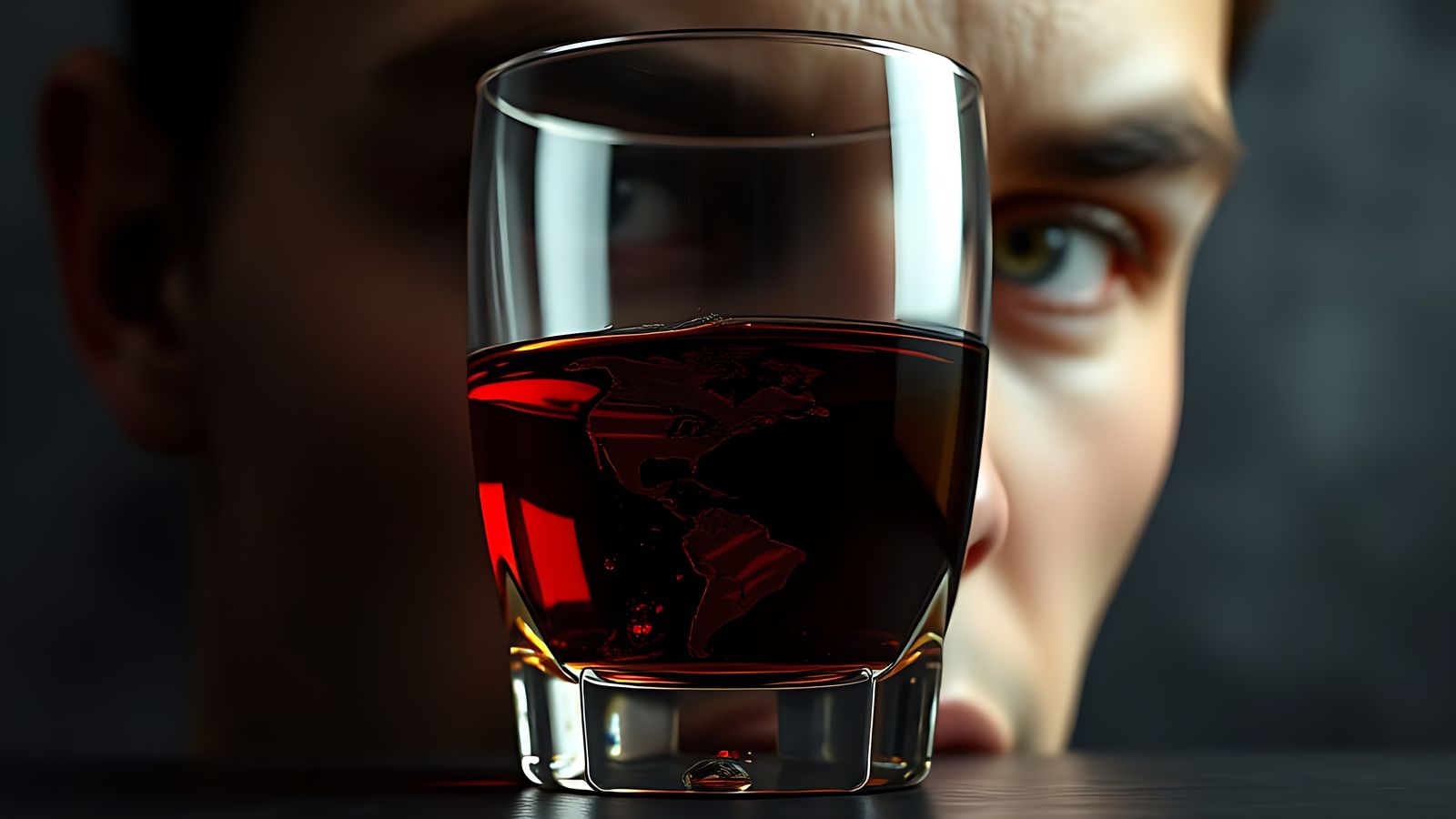 Glass full of alcohol, eyes full of blur