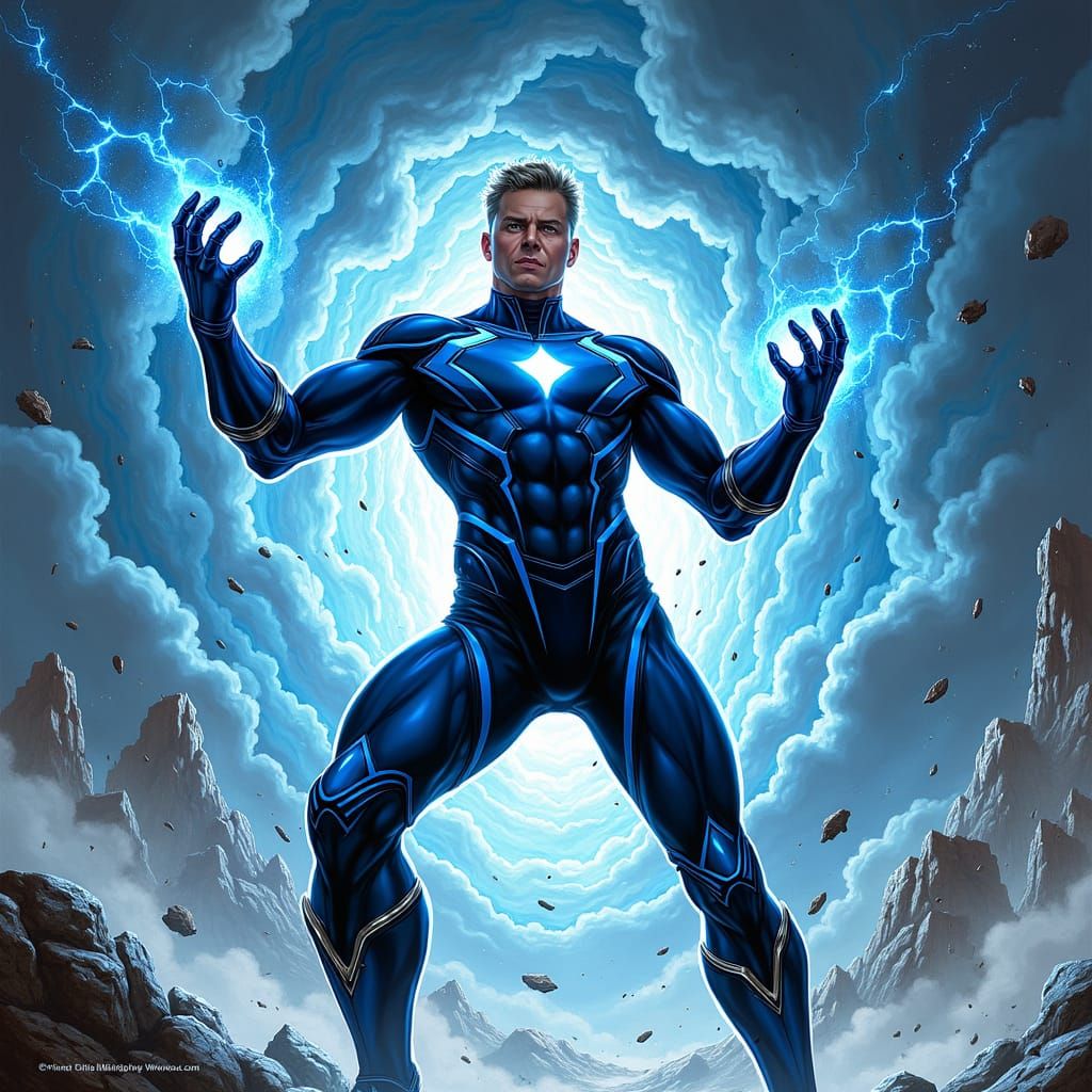 Hero with magnetic abilities able to move metal objects wearing a blue ...