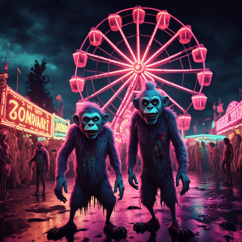 Twisted Carnival Creatures Grinning Maniacally on ... - AI Art