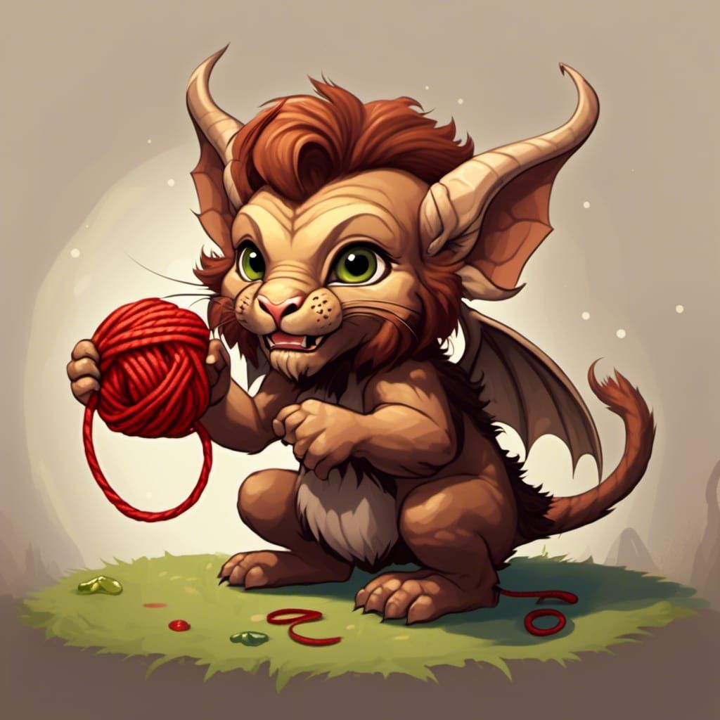 Baby manticore playing with a ball of yarn - AI Generated Artwork ...