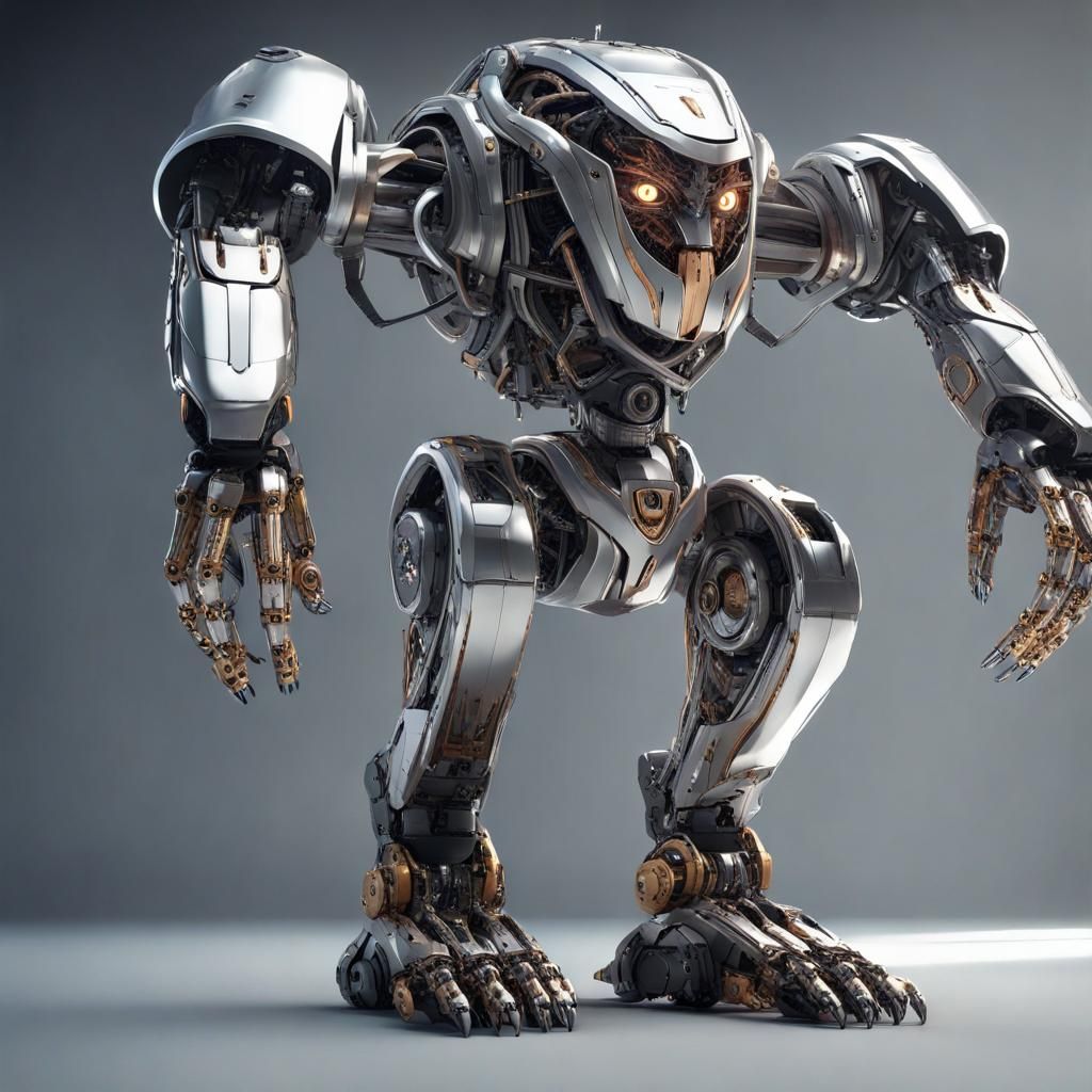 giant cat robot that looks like a human with human limbs and body but ...