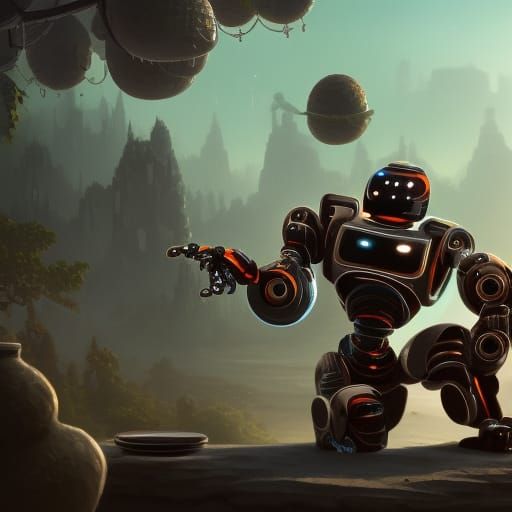 Robot drinking cofee - AI Generated Artwork - NightCafe Creator