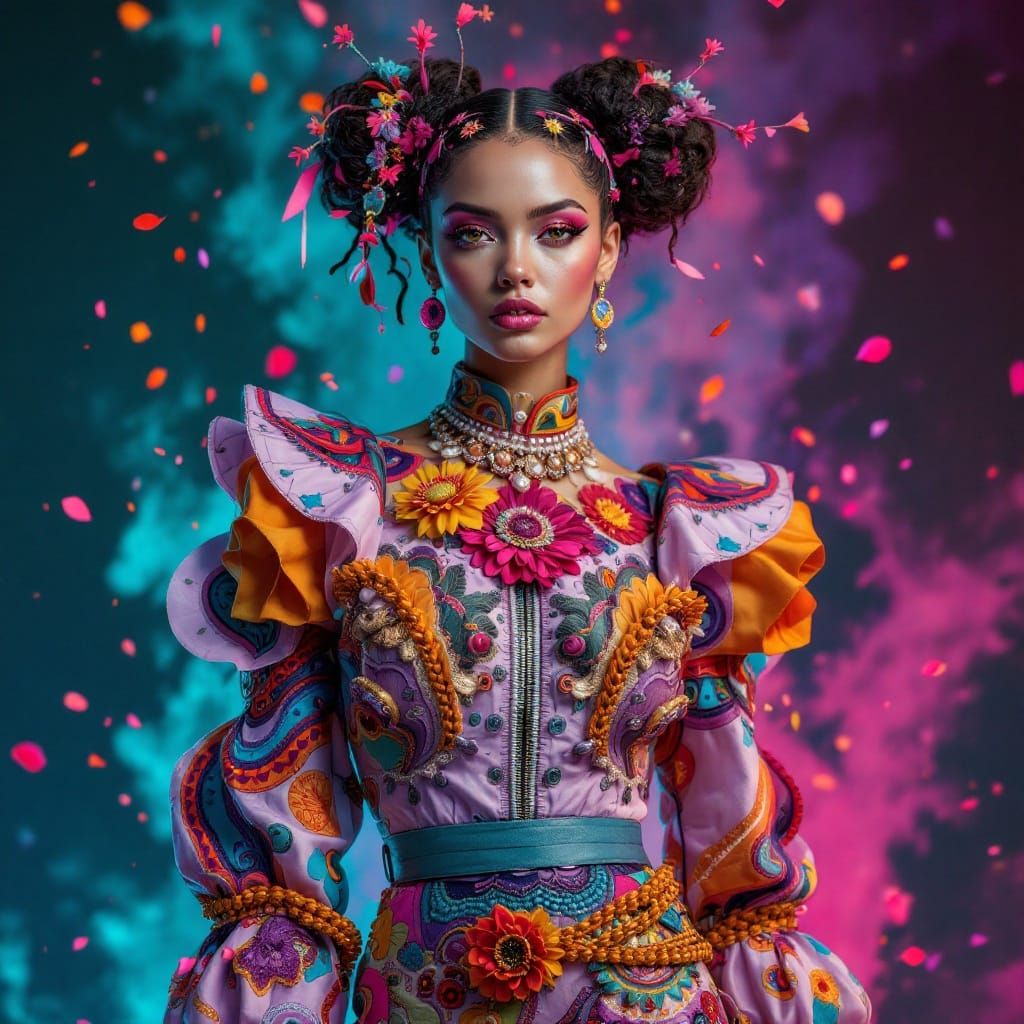 Ethereal Summer Fashion Model in Vibrant, Surreali... - AI Art