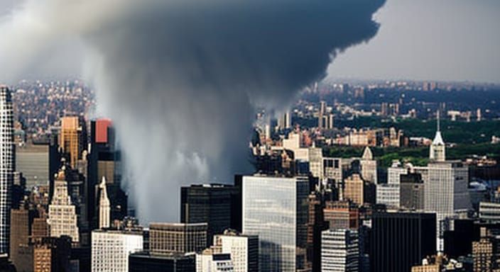 Tornado hitting New York City, a massive tornado, full shot ...