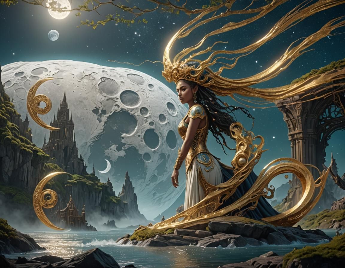 Moon goddess - Ethereal Lunar Deity in Vibrant Fantasy