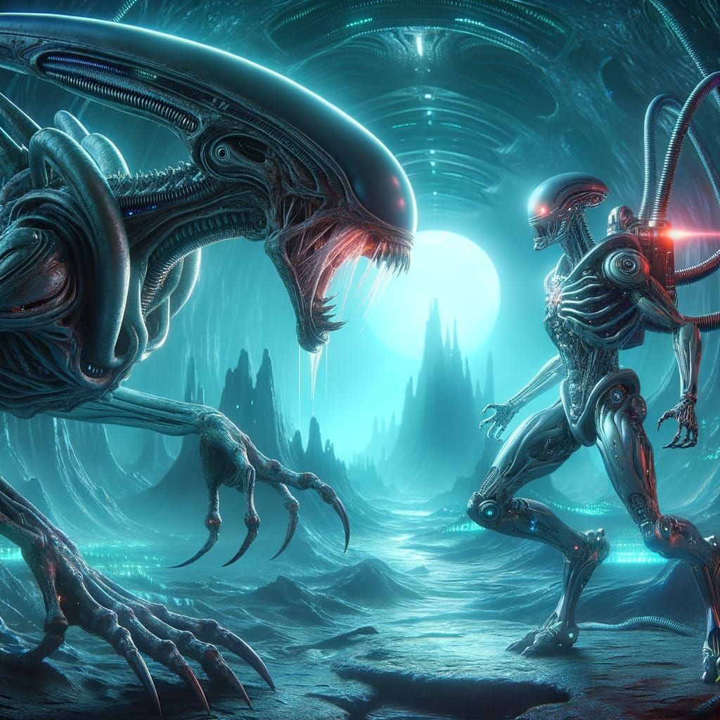 Extraterrestrial image between a predator and a very advanced cyborg ...