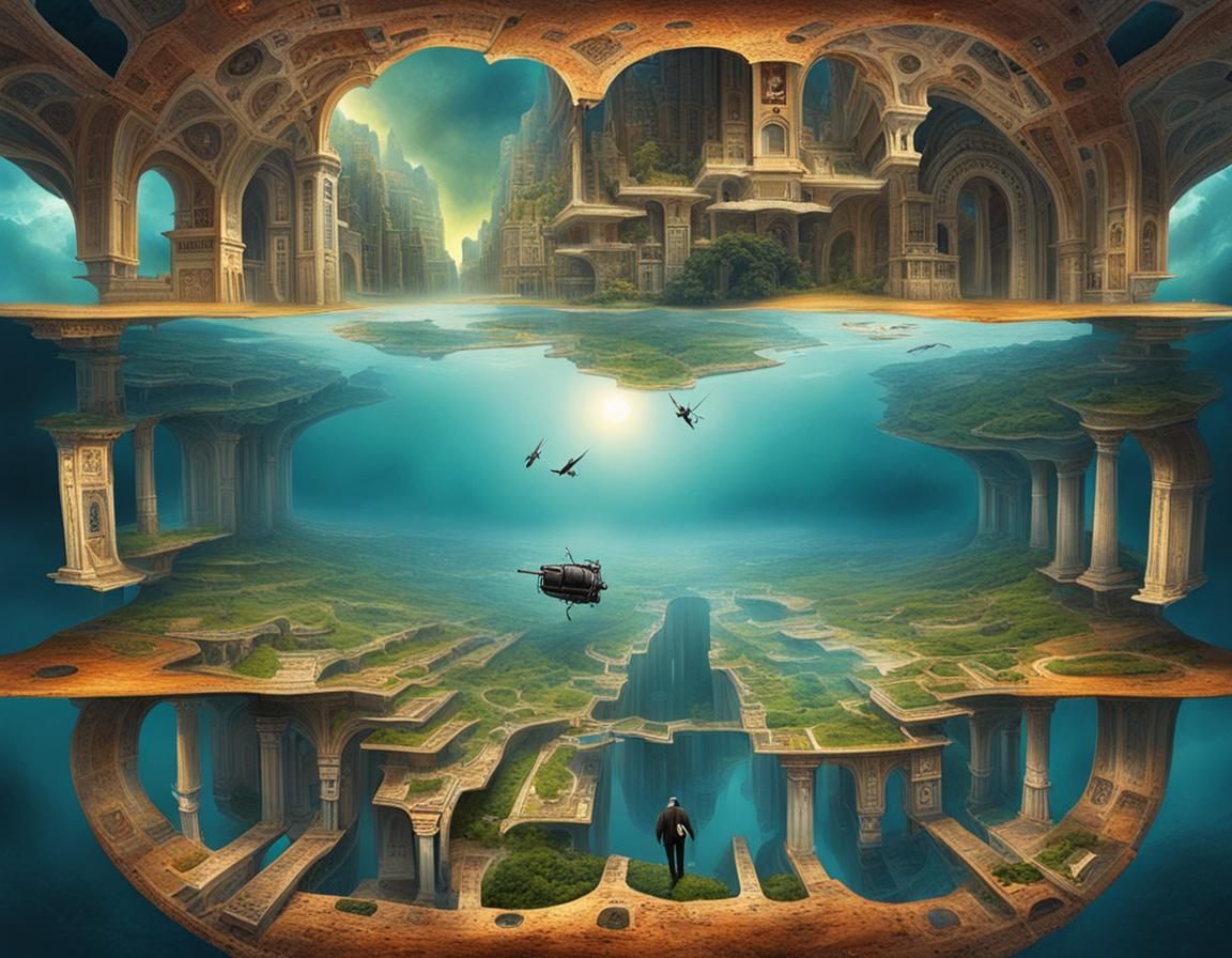 Surreal, fantasy art, World Turned Upside-down - AI Generated Artwork ...