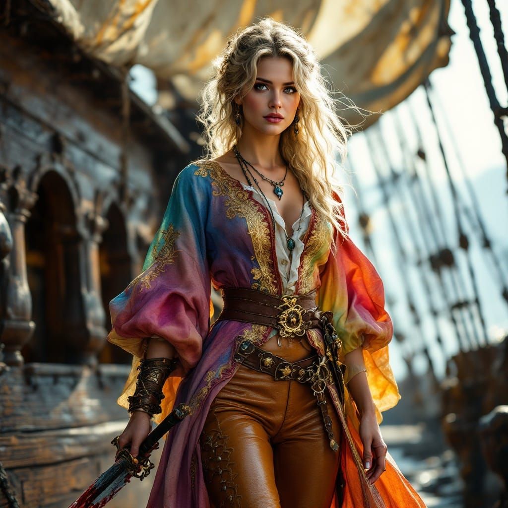 Regal Blonde Pirate Queen in Opulent 18th Century ... - AI Art