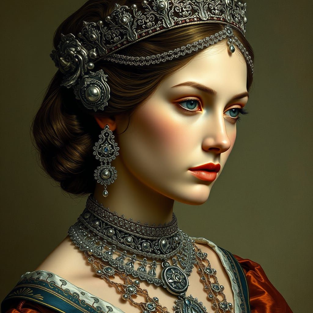 Elegant Woman in Exquisite Silver Point Style - AI Art