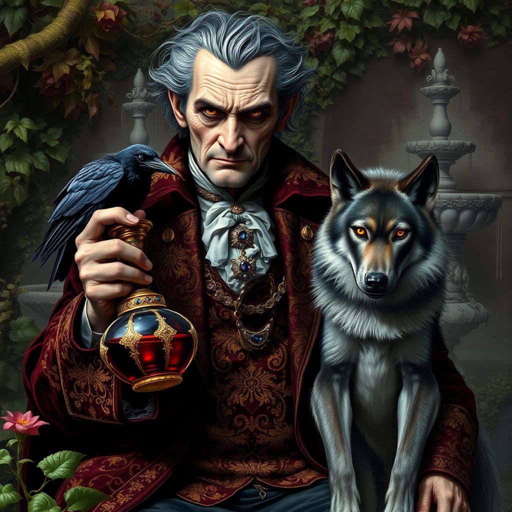 Elegant, Ageless Vampire Surrounded by Dark Majest... - AI Art