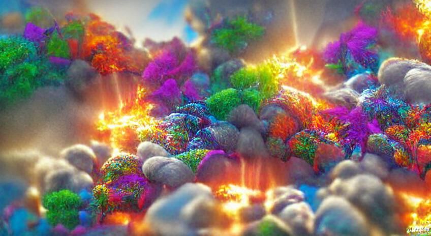 Psychedelic explosion of colors from the heavens, glowing rays of light ...