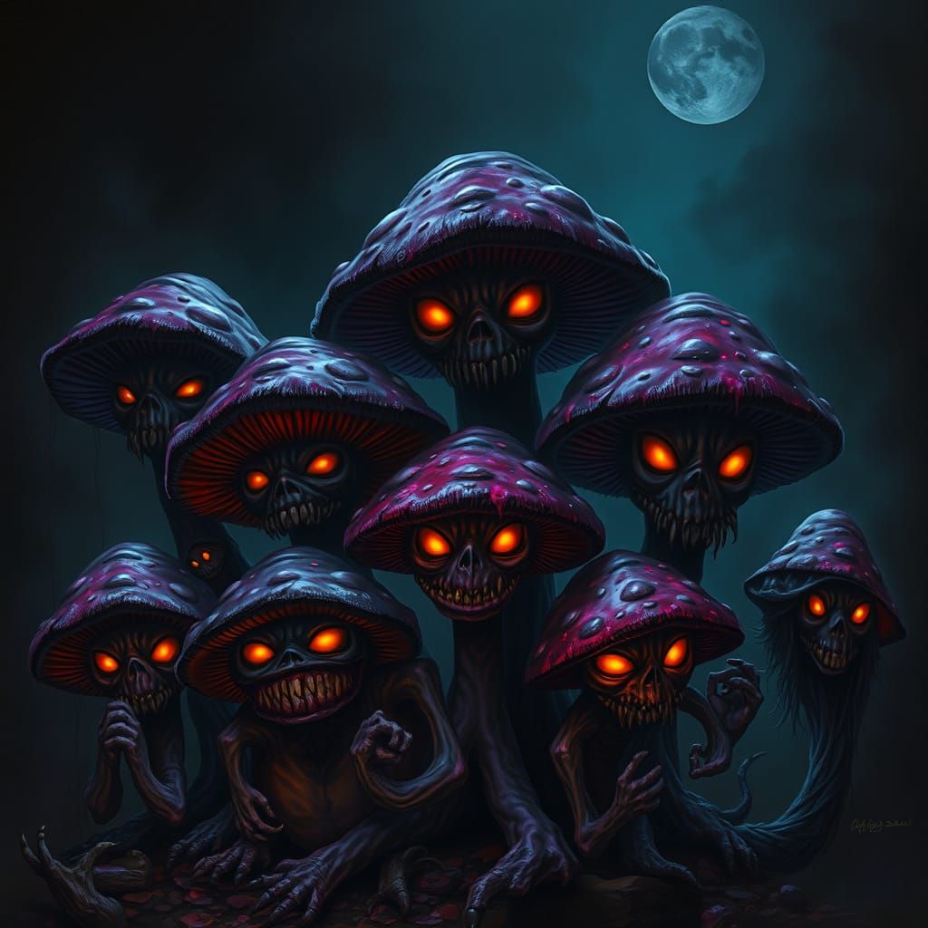 Ethereal Gothic Mushroom Entities in Darkened Real... - AI Art