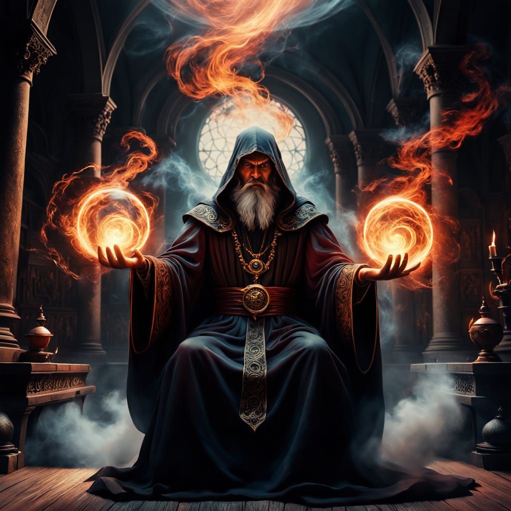 A powerful wizard - Epic Wizard in Mystic Study with Glowin...