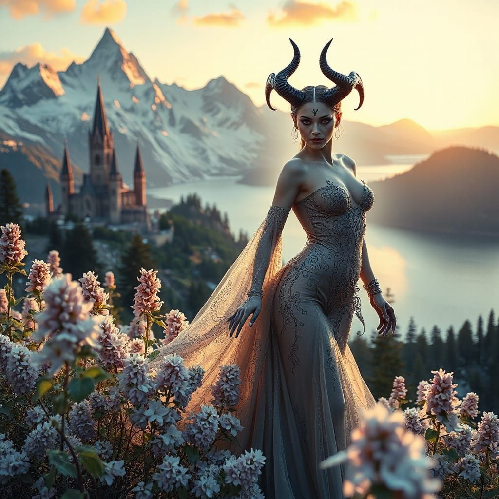 Demonic lady #5 - Mystical Demoness Amidst Wildflowers and A...
