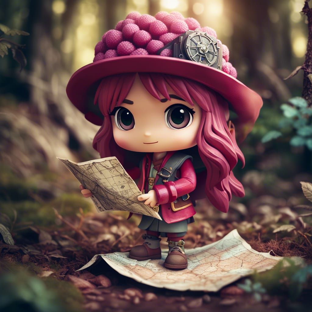 Beautiful Chibi raspberry holding an old map on a treasure hunt ...