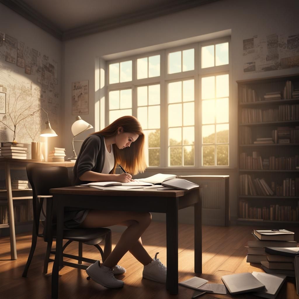 high school student doing her homework - AI Generated Artwork ...