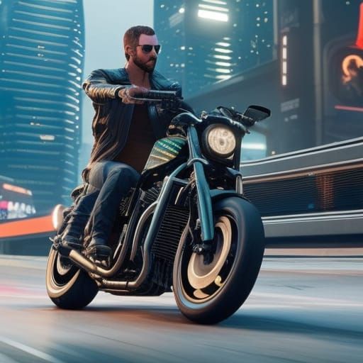 a man driving a futuristic bike cyberpunk 2099 blade runner 2049 neon - AI Generated Artwork ...
