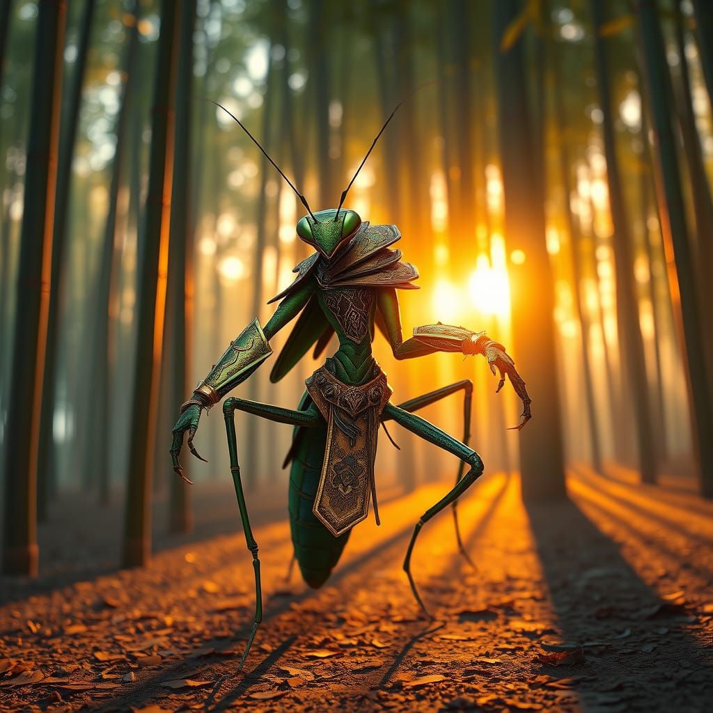 Samurai Mantis - Stealthy Samurai Mantis in Vibrant Anime-In...