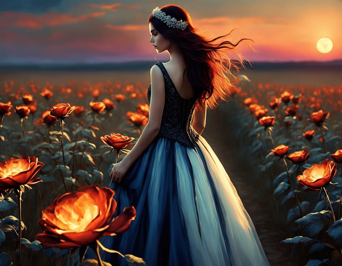 black rose field burning at night [Unreal Engine (SDXL)] tiling draft ...