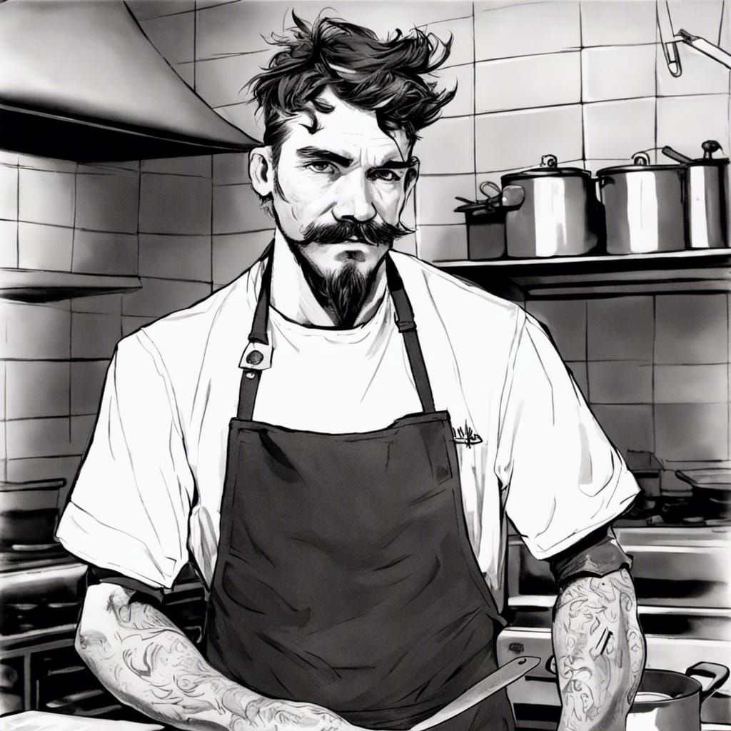scruffy line cook late 20s - AI Generated Artwork - NightCafe Creator