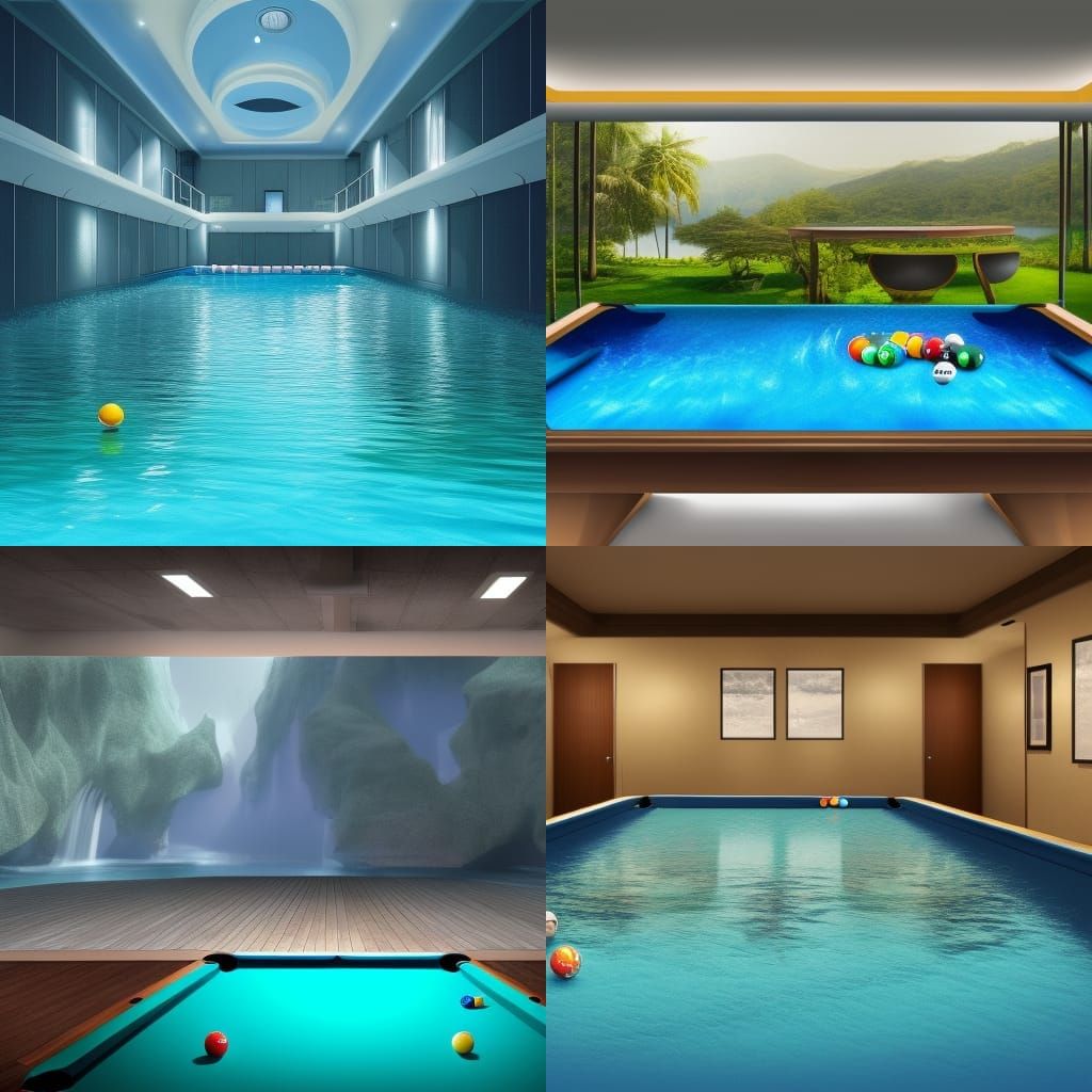 Swimming pool in a billiards table filled with water - AI Generated ...