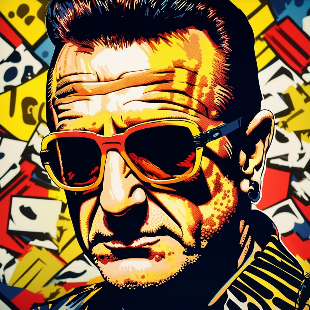 Pop art portrait of U2 singer, Bono in the style of Roy Lichtenstein ...