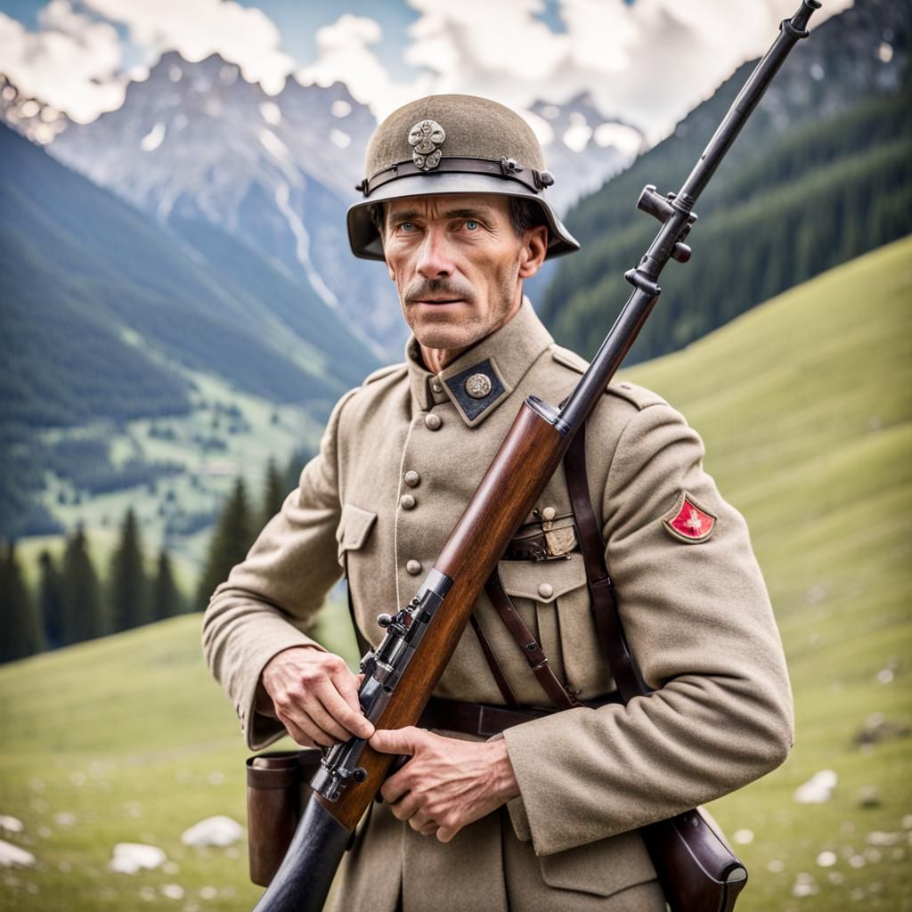 World war 1 Austrian soldier with a rifle in the alps, 1914 - AI ...