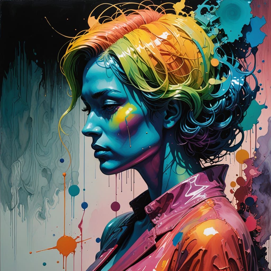 Iridescent Sad Woman - Iridescent Postmodern Sculpture in Vi...