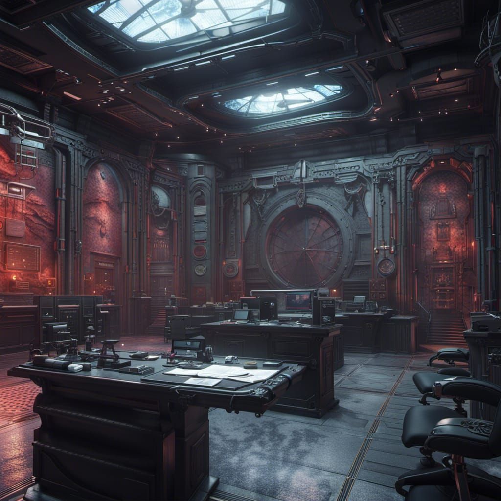Gothic Sci-Fi, Empty War Room, No People, Holographic Map - AI ...