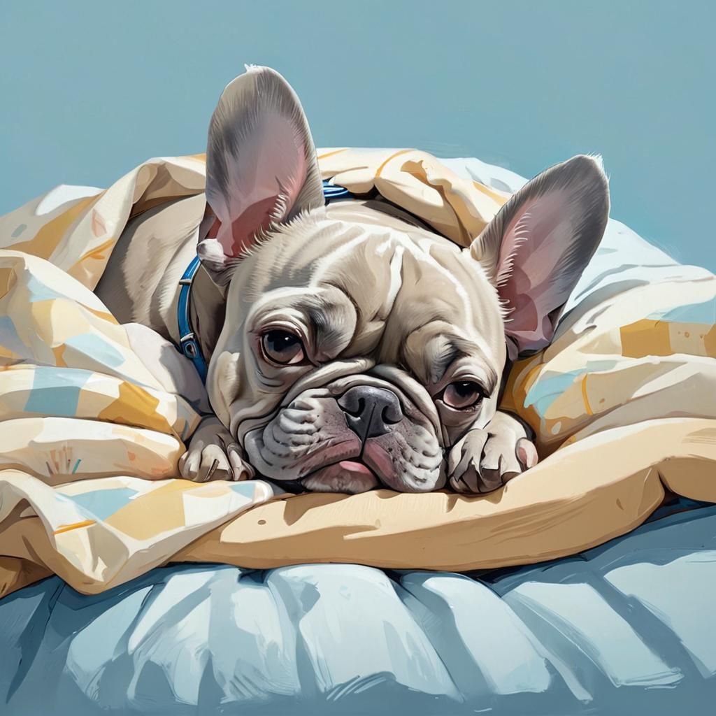 Cute, sleepy Frenchie - AI Generated Artwork - NightCafe Creator