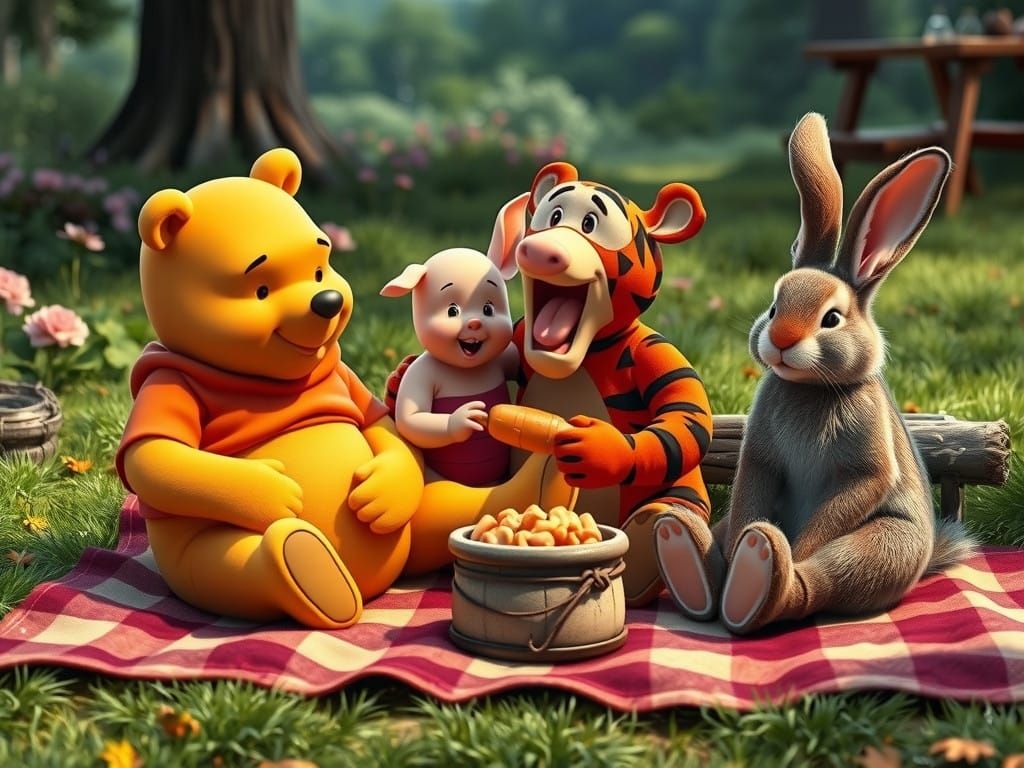 Pooh, Piglet, Tigger, and Rabbit - Friends Share Honey and...
