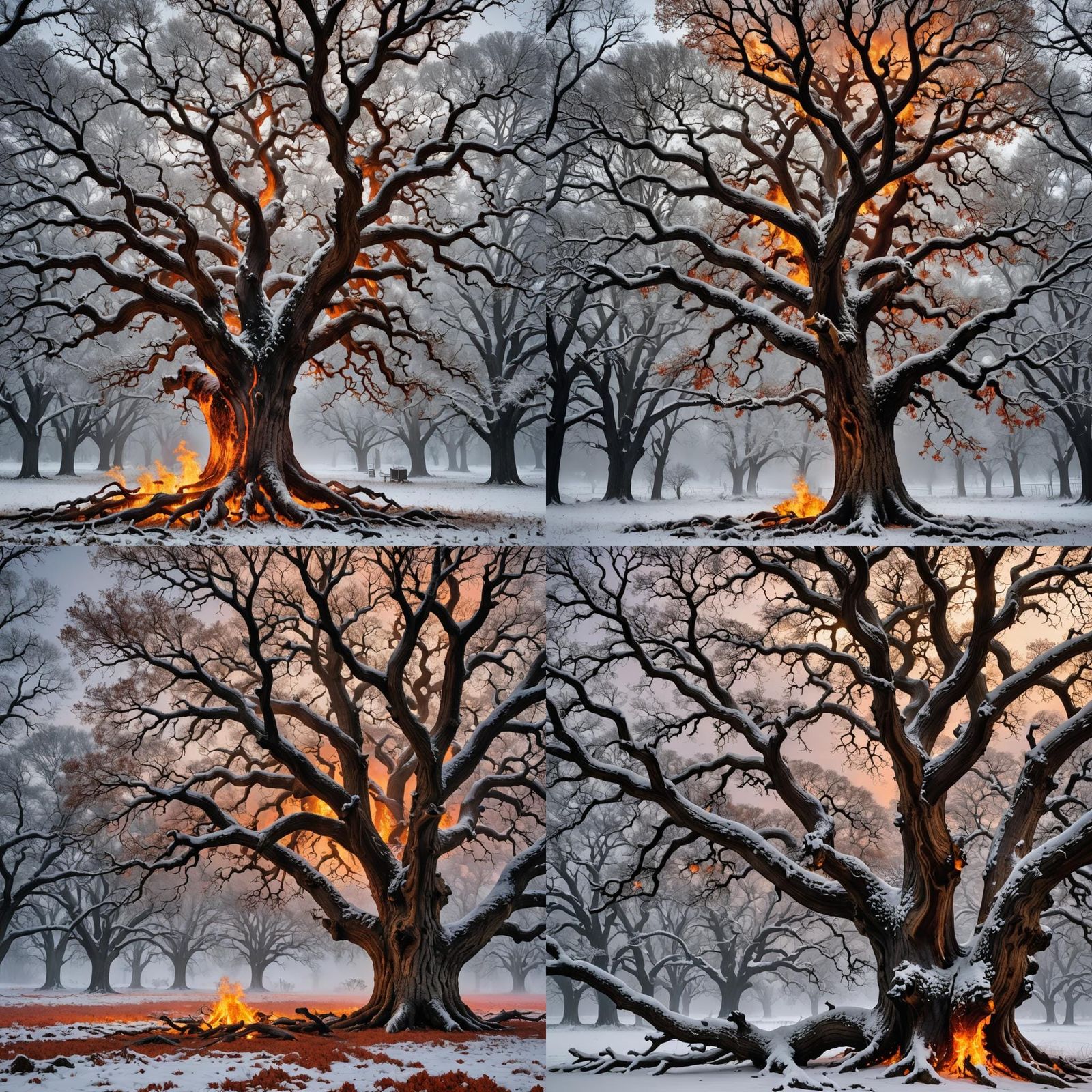 Oak Tree, Winter Fire - Oak Tree, Winter Fire