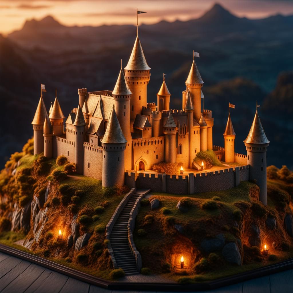 miniature diorama of large medieval castle - AI Generated Artwork ...
