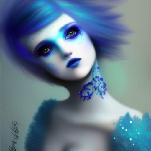 Ethereal gothic young lady with indigo hair and indigo eyeshadow and ...