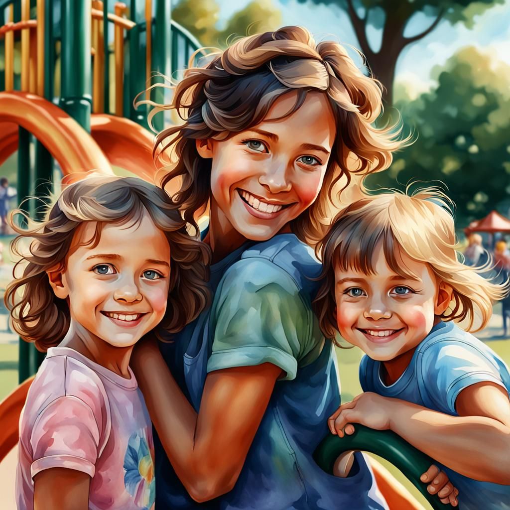 Mom & Kids at the Park - AI Generated Artwork - NightCafe Creator