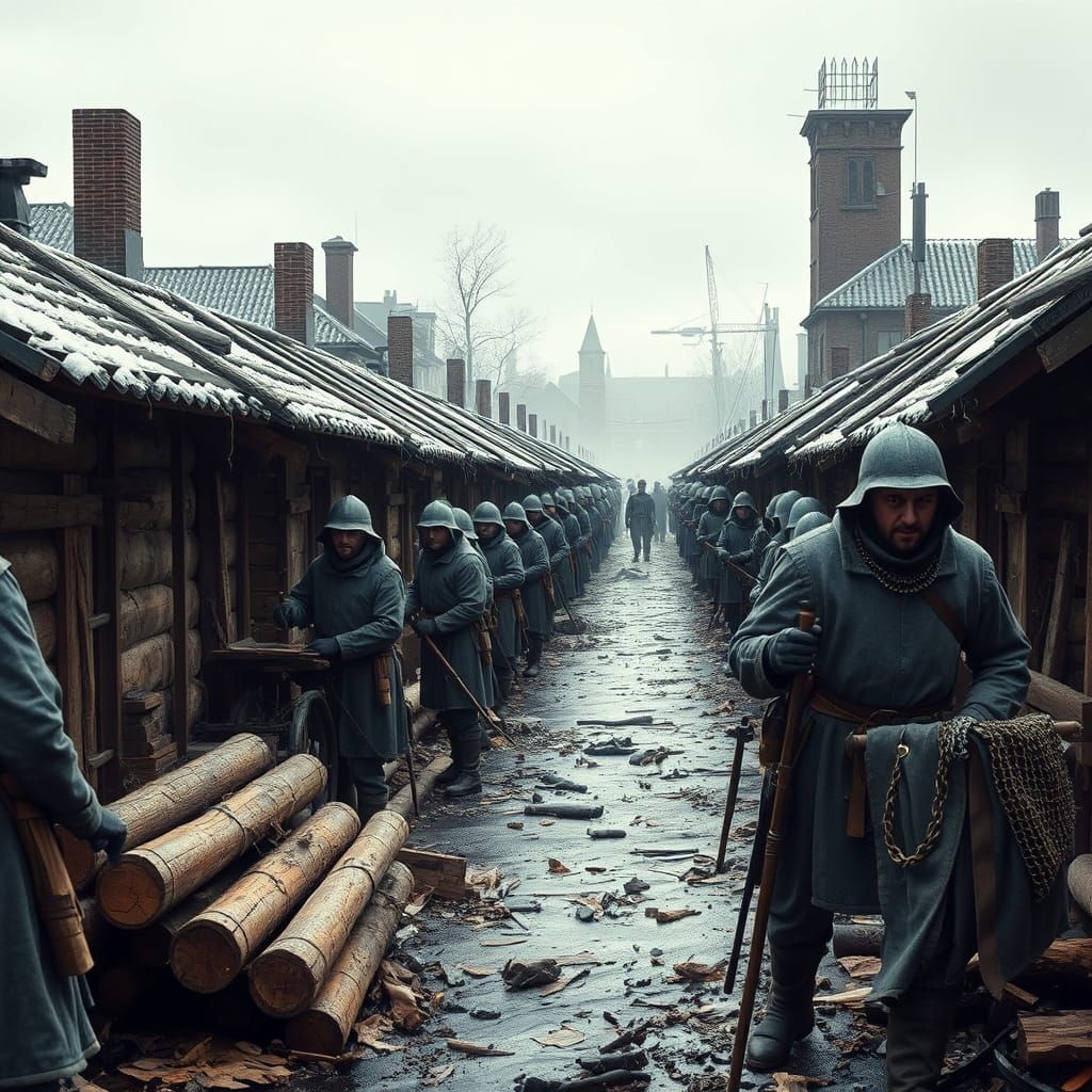 Medieval Soldiers Build Cabins for Homeless City R... - AI Art