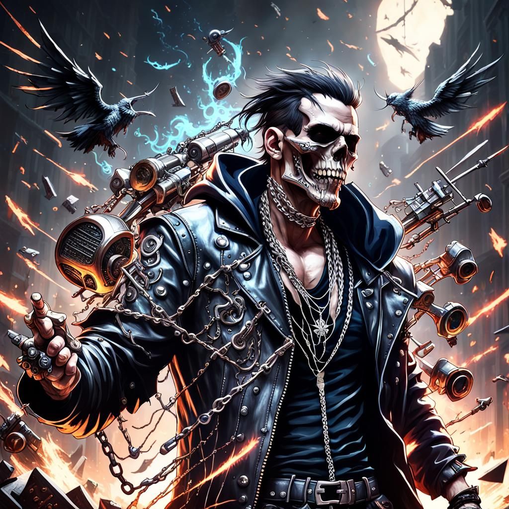 Diabolic metalhead with a split personality in a torn leather jacket ...