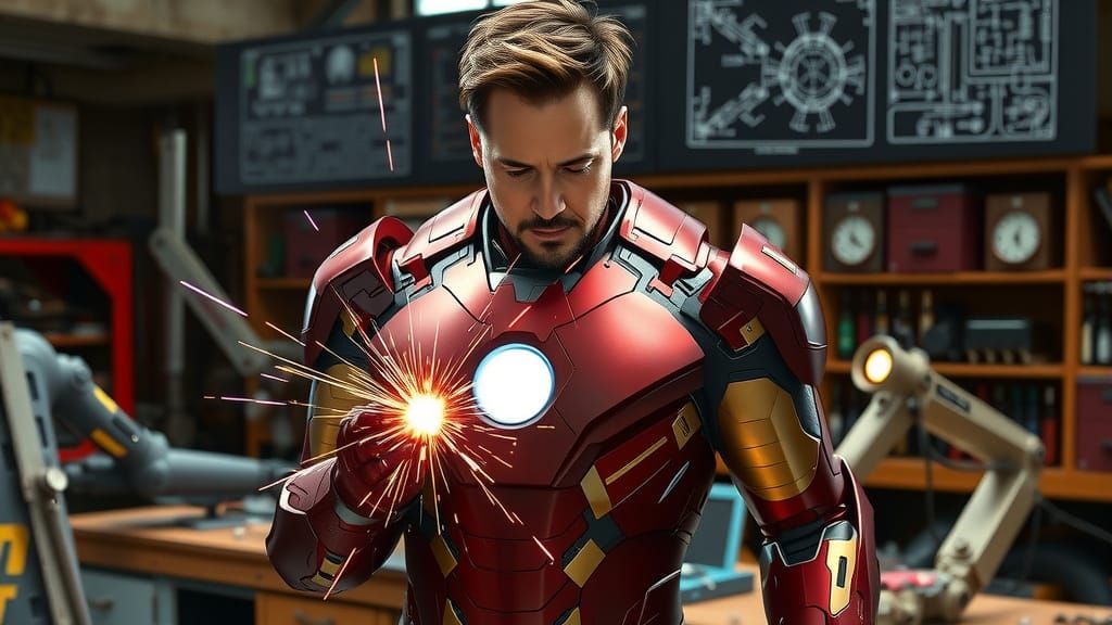 Tony Stark in his Lab - Tony Stark Assembles Iron Man Armor ...