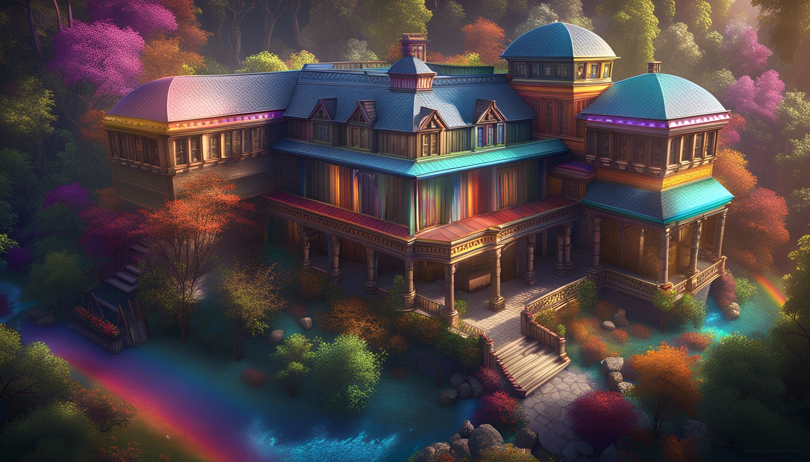 Rainbow Mansion - AI Generated Artwork - NightCafe Creator