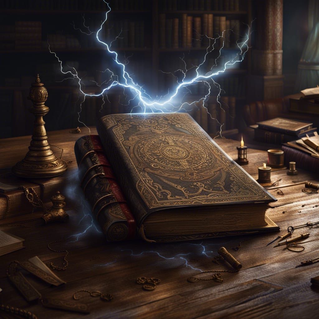 Lightning Strikes the Spell Book - AI Generated Artwork - NightCafe Creator