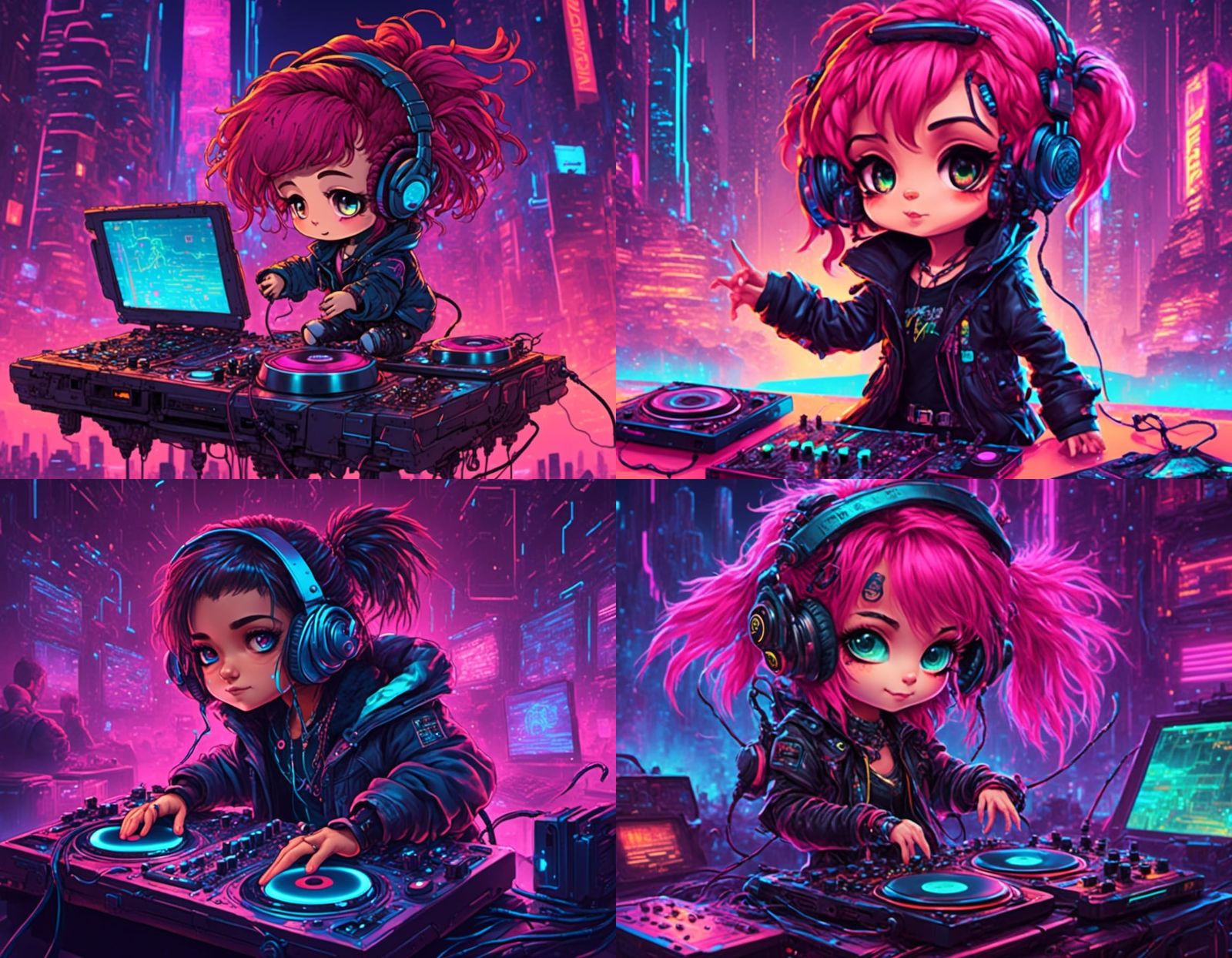 Chibi Cyberpunk DJ in Neon Style - AI Art