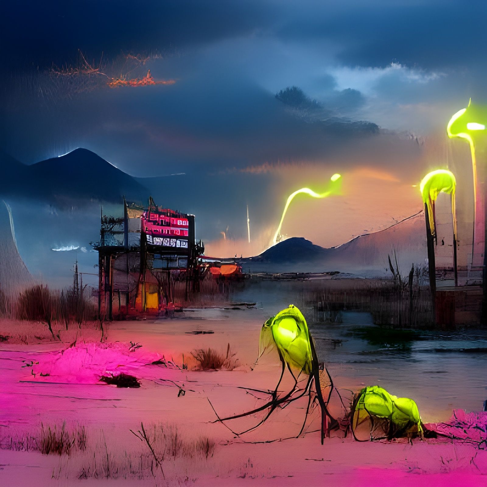 post apocalyptic nature concept art glowing neon - AI Generated Artwork ...