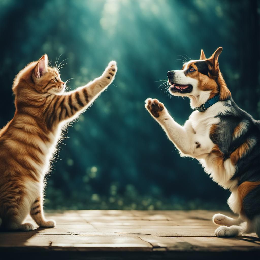 Cat Dog High Five. @AloneMARLA - AI Generated Artwork - NightCafe Creator