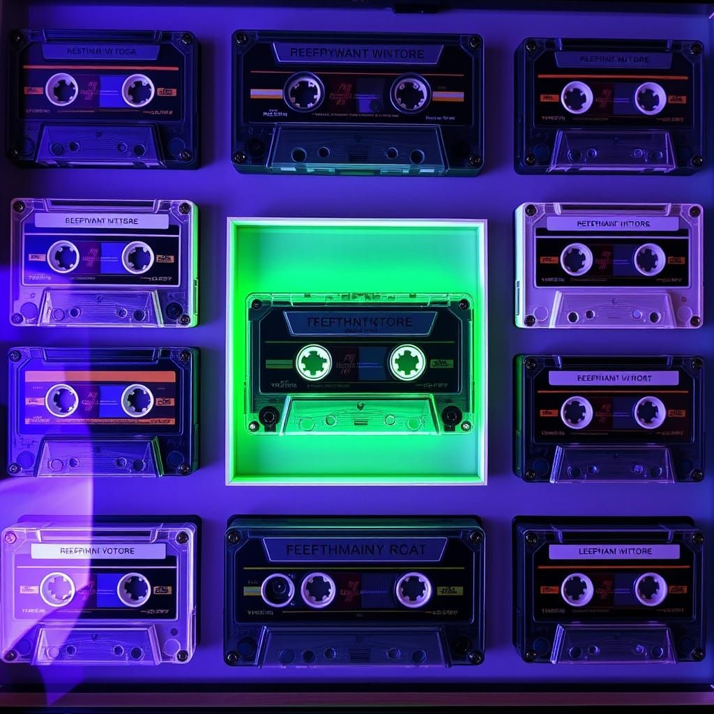 Neon Retro Cassette Tapes in Synthwave Frames - AI Art