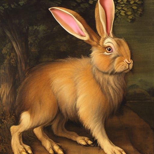 Grotesque Rabbit with Rustic Carrot Shield in Gold... - AI Art