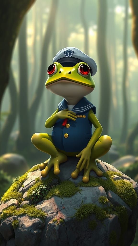 Regal Apu Frog in Sailor Uniform, Inspired by Stud... - AI Art